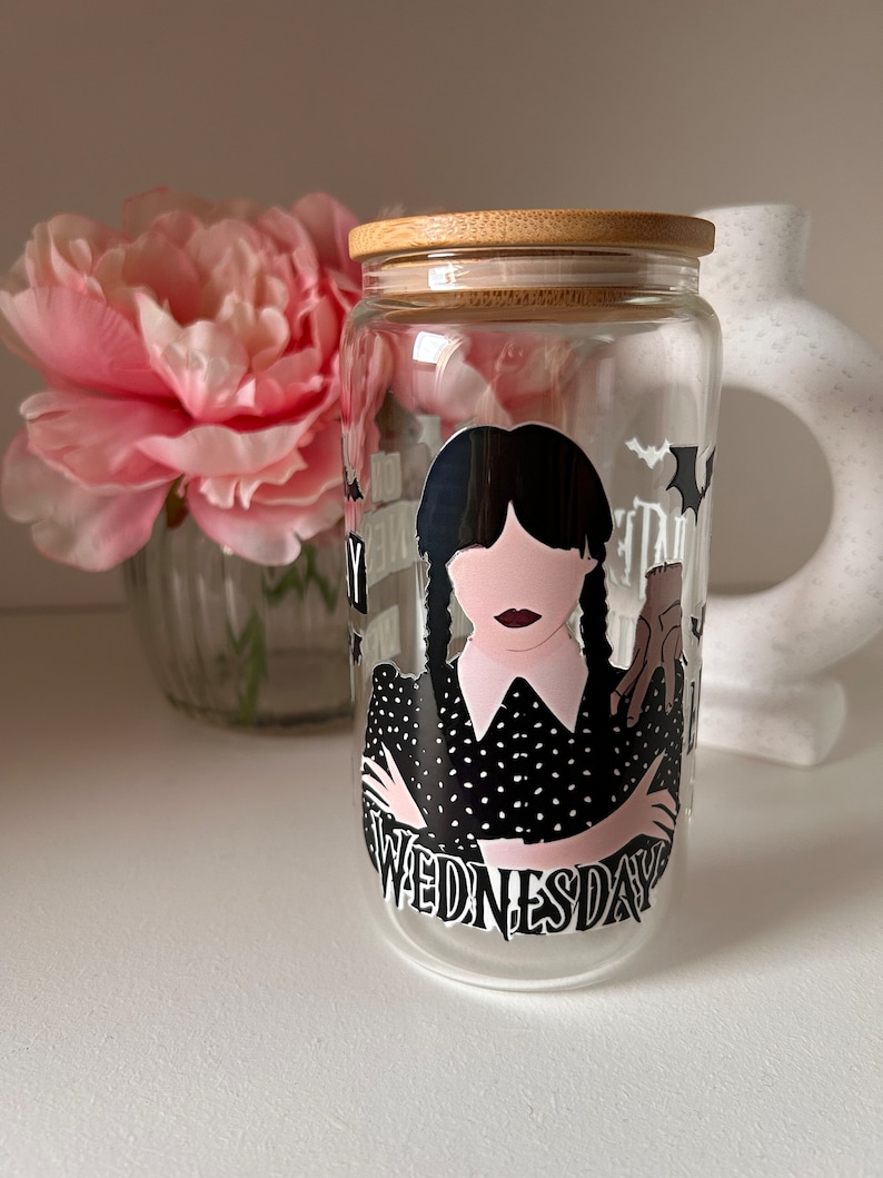 On Wednesdays We Wear Black | Wednesday Addams Glass Can | Wednesday ...