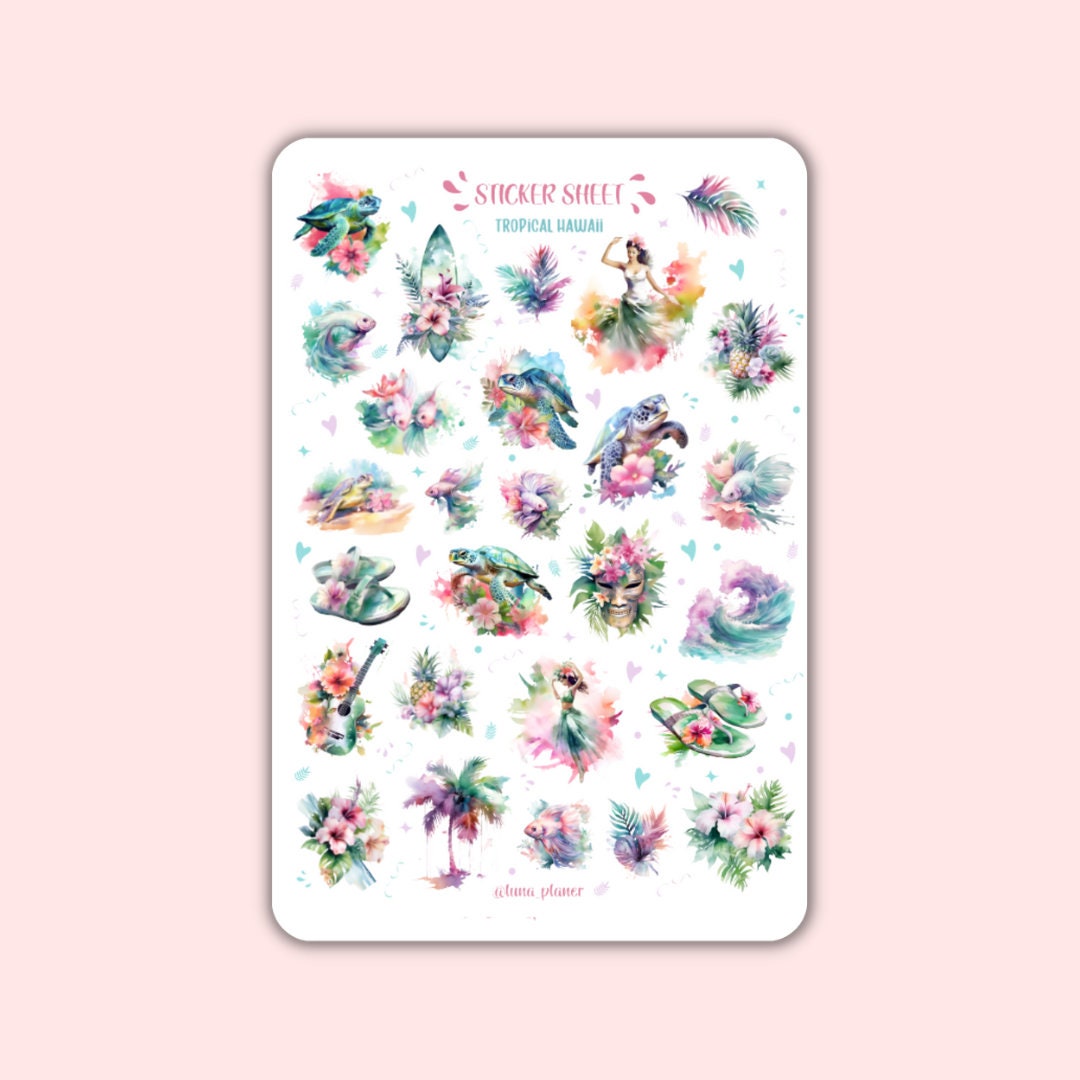 Sticker Sheet TROPICAL HAWAII Scrapbook Stickers, Bullet Journal ...