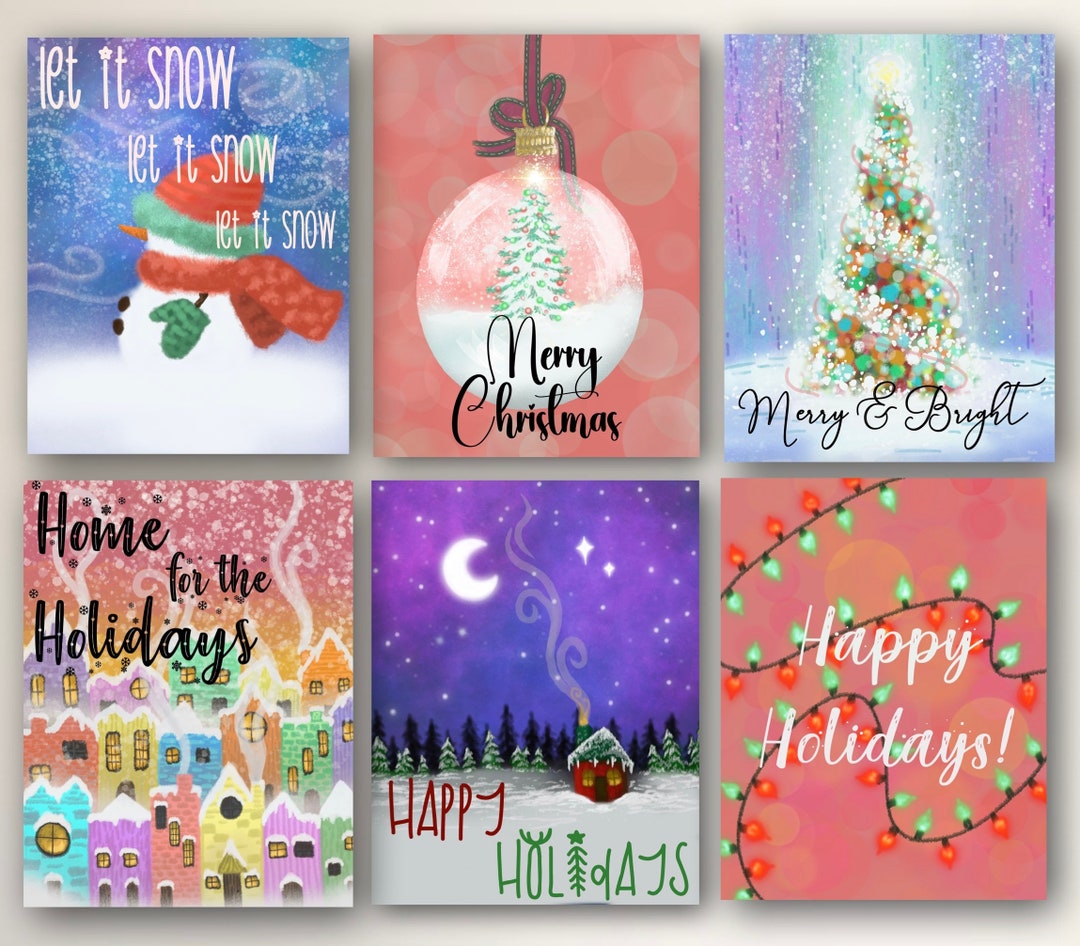 Christmas/holiday Greeting Card Set With Envelopes Blank Cards Set of 6 ...