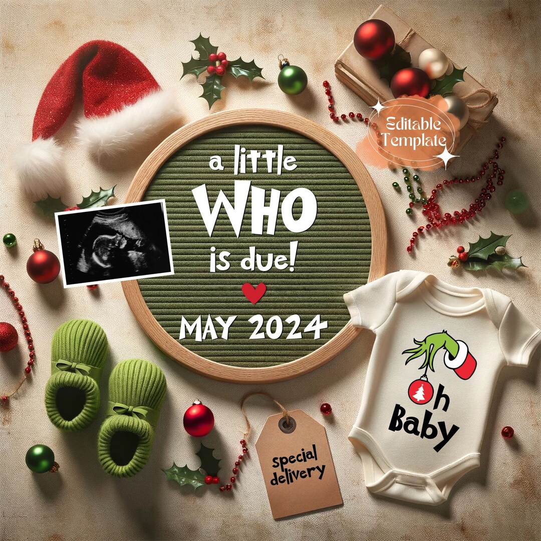 Grinchmas Digital Pregnancy Announcement, A Little Who is Due Christmas ...