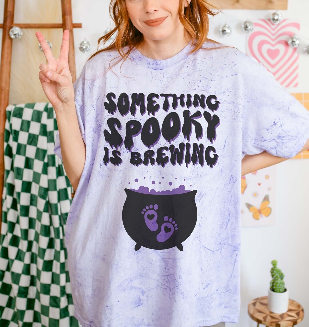 Somethings Spooky is Brewing Comfort Colors Shirt Halloween Pregnancy ...