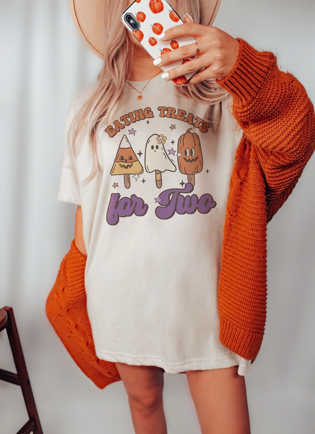 Comfort Colors Eating for Two Halloween Pregnancy Announcement Shirt ...