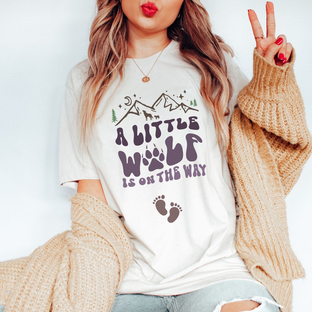 Mama Wolf Pregnancy Announcement Shirt Little Wolf on the Way Maternity ...