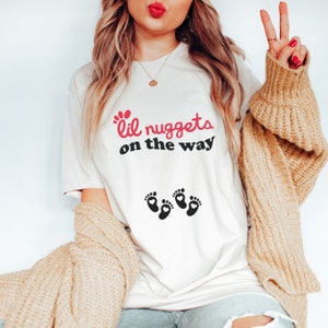 Twins Lil Nuggets on the Way Pregnancy Announcement Shirt Chicken ...
