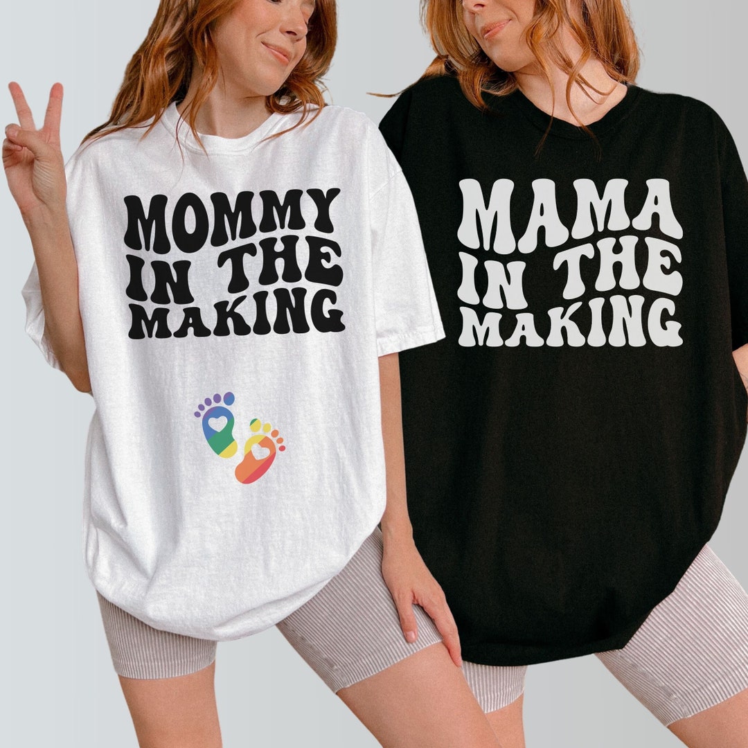 Lesbian Pregnancy Announcement Shirts, LGBTQ Mama and Mommy Baby Reveal ...