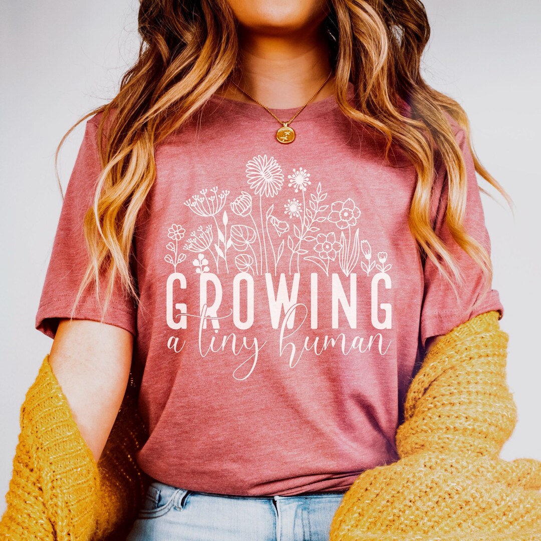 Growing A Tiny Human Pregnancy Announcement Shirt, Spring Flower Baby ...