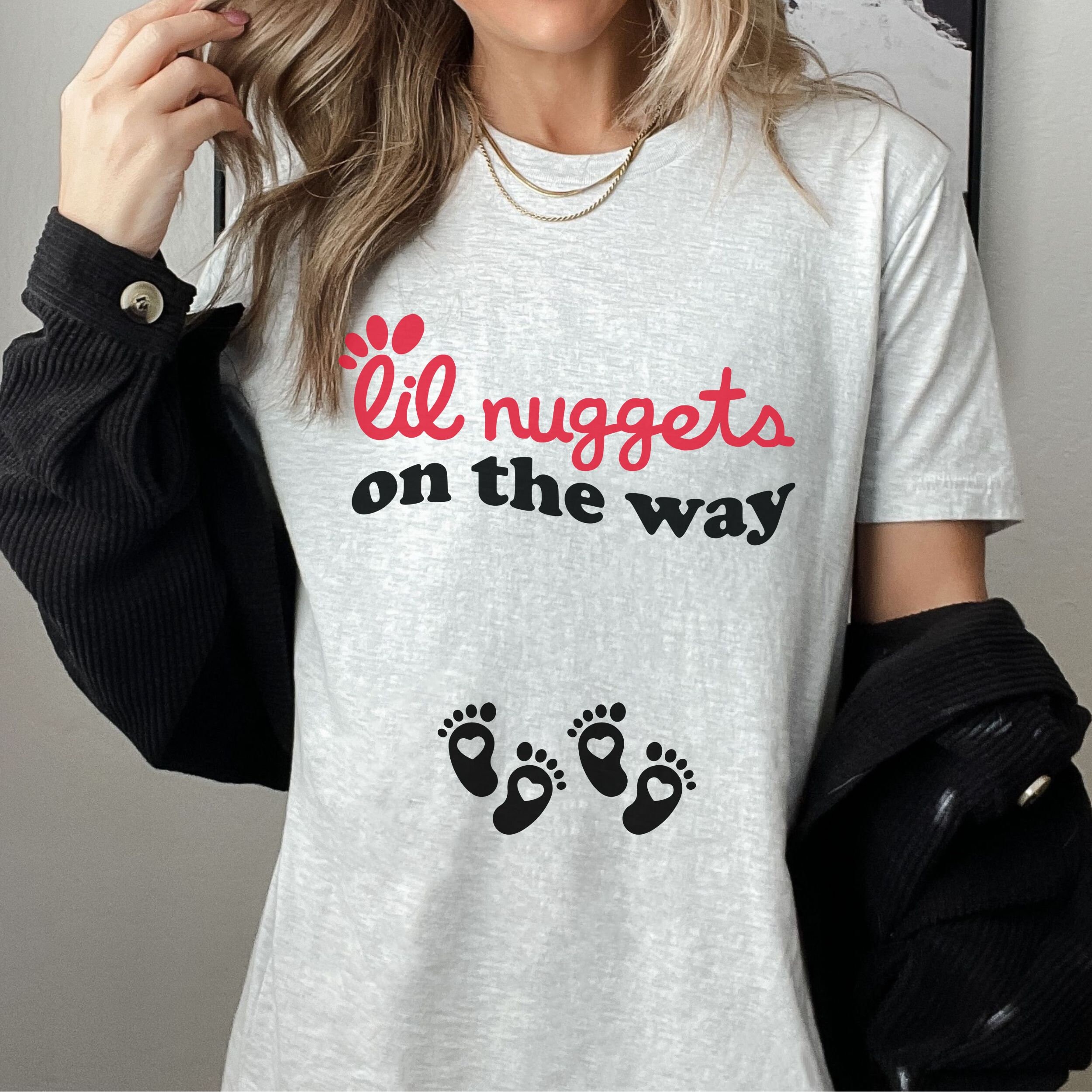 Twins Lil Nuggets on the Way Pregnancy Announcement Shirt Chicken ...
