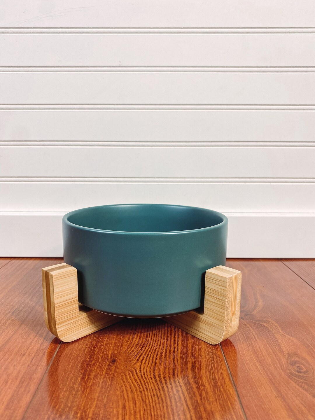 Modern Ceramic Pet Bowl With Raised Wood Stand Teal Dog and Cat Food ...