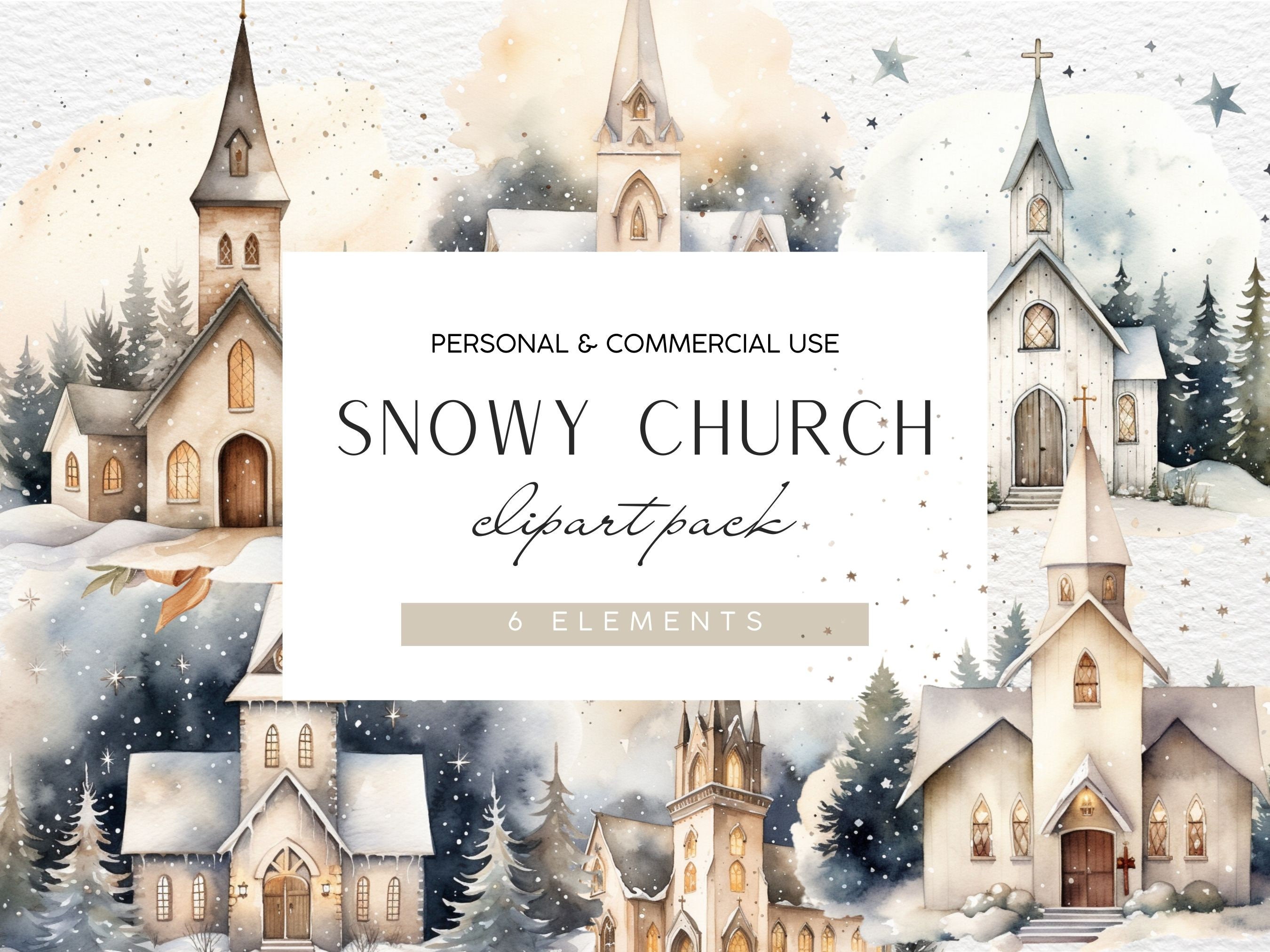 Snowy Church Clipart Winter Village Illustrations Winter - Etsy
