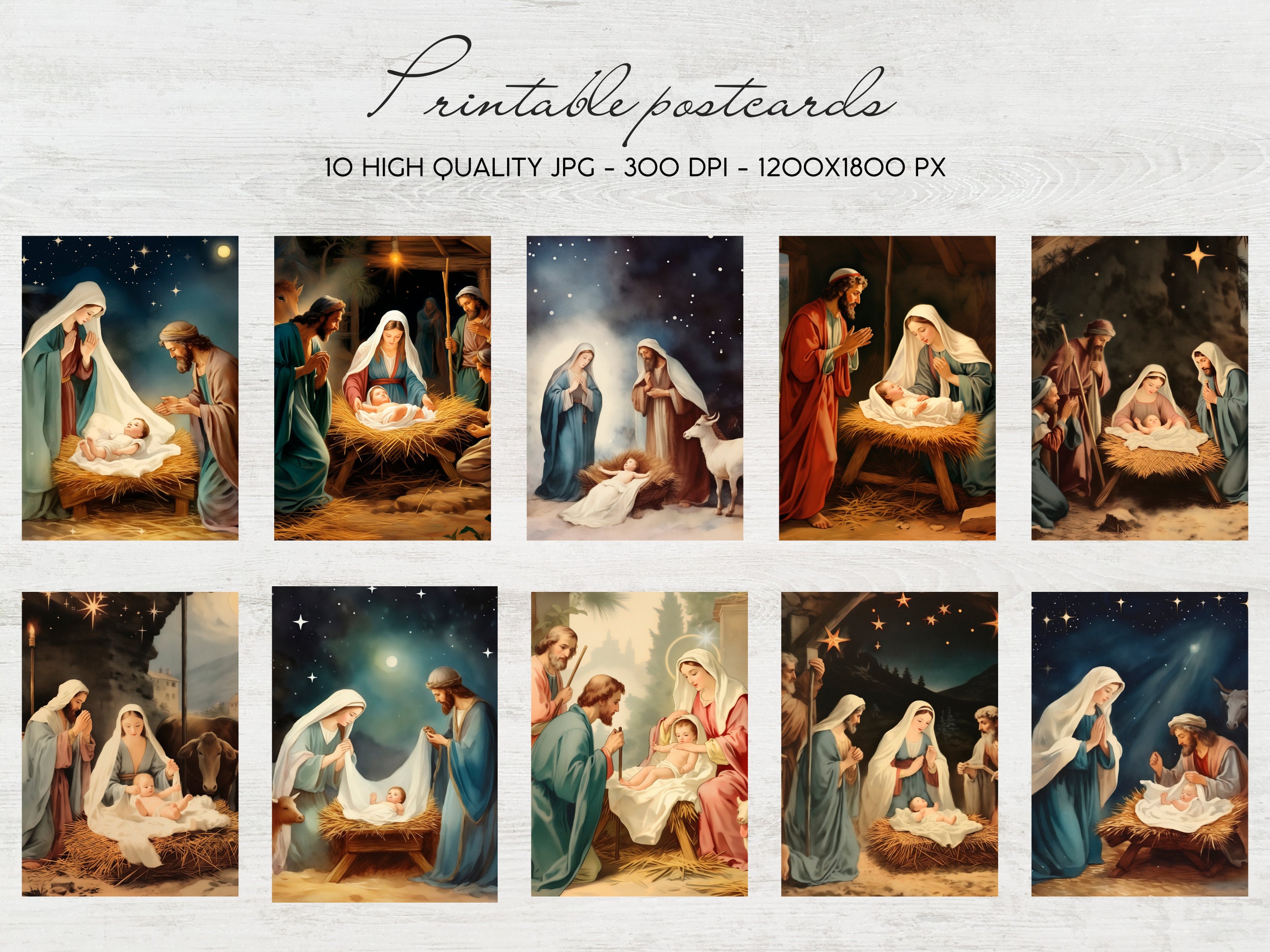 Nativity Scene Cards Digital Paper Scrapbook Cards 10 High-quality ...