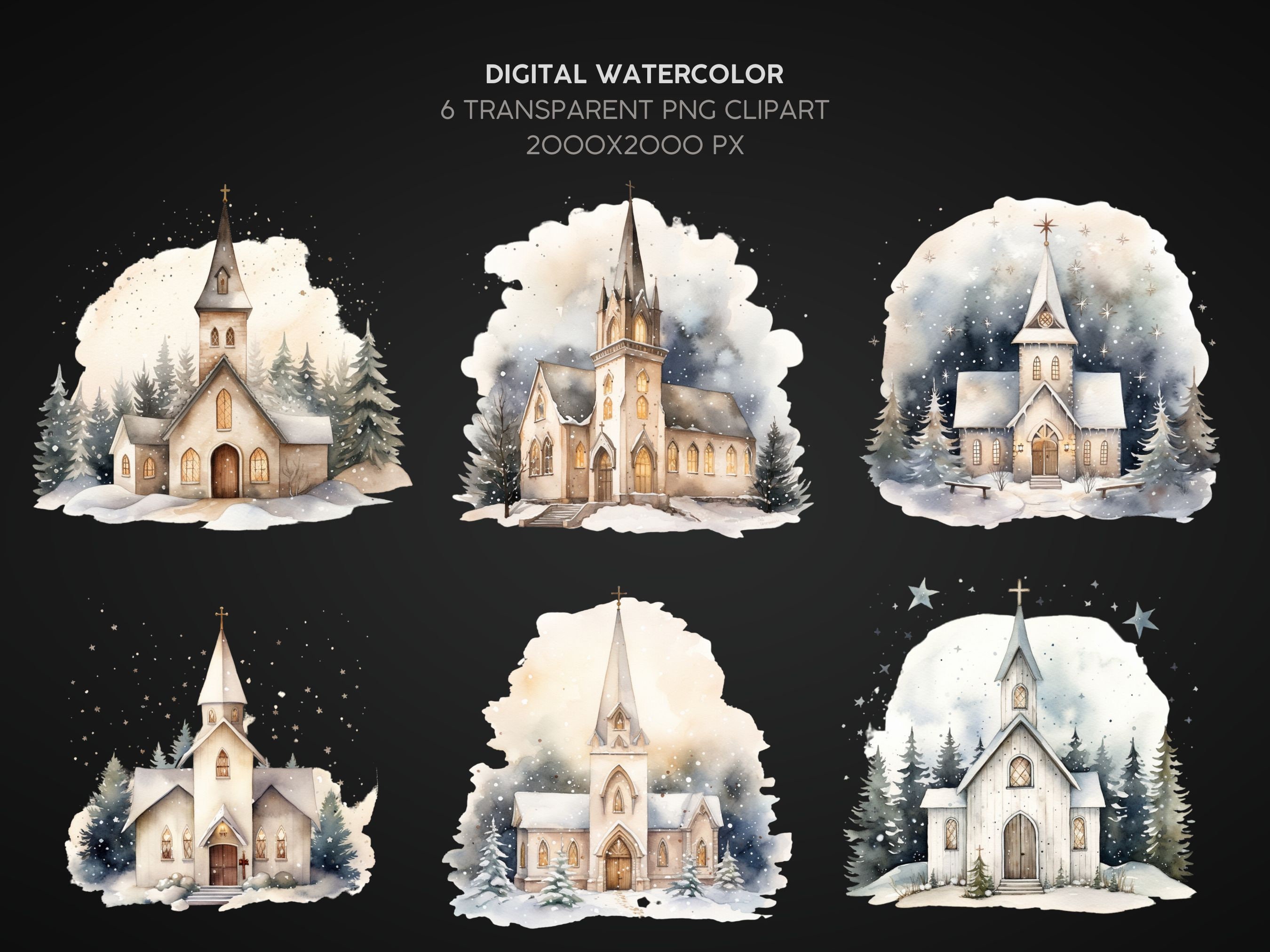 Snowy Church Clipart Winter Village Illustrations Winter - Etsy