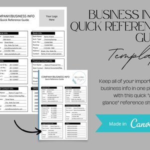 Business Information Quick Reference Guide Canva - Etsy