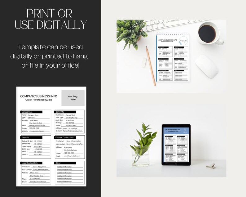 Business Information Quick Reference Guide Canva Template/instant ...