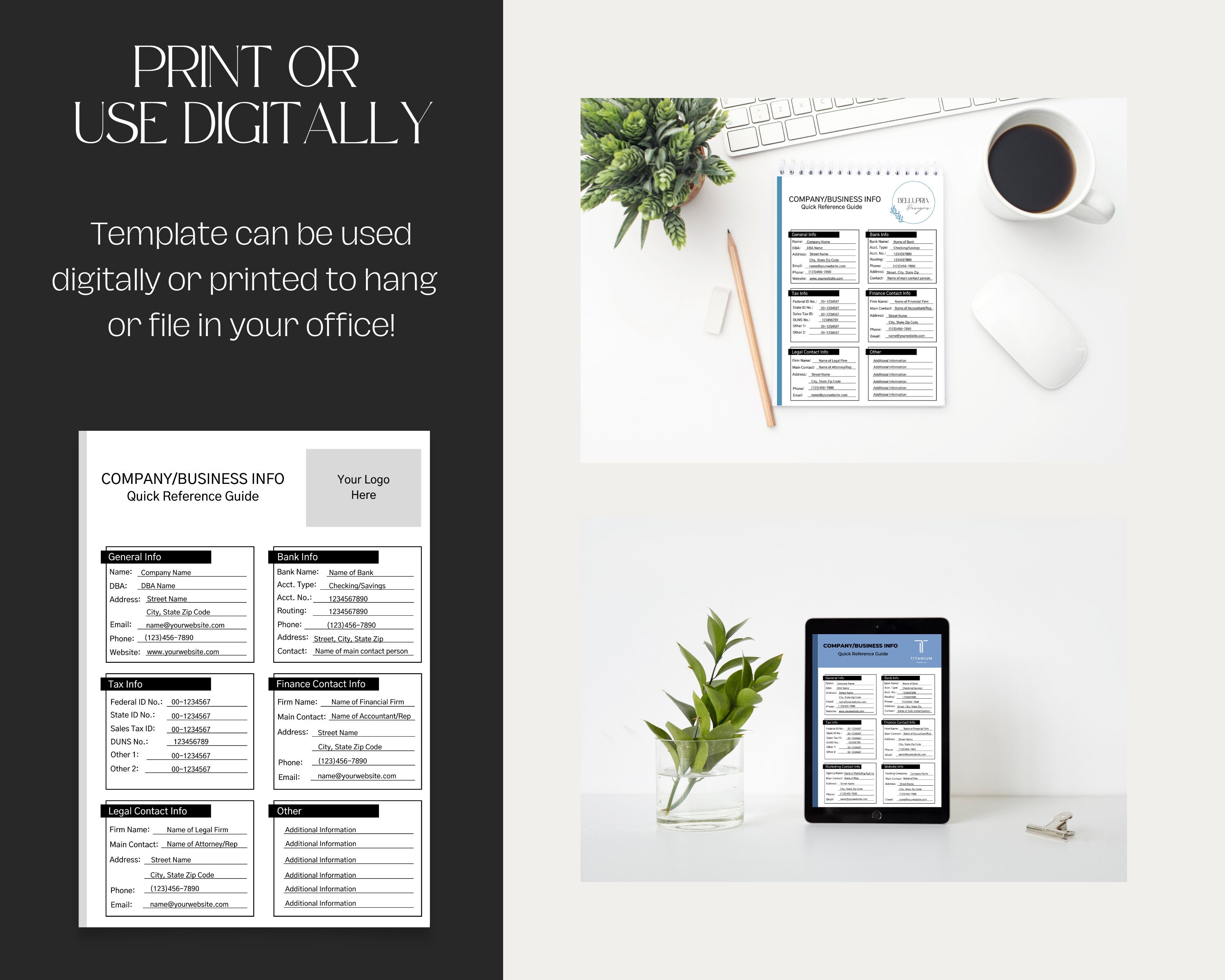 Business Information Quick Reference Guide Canva Template (instant ...