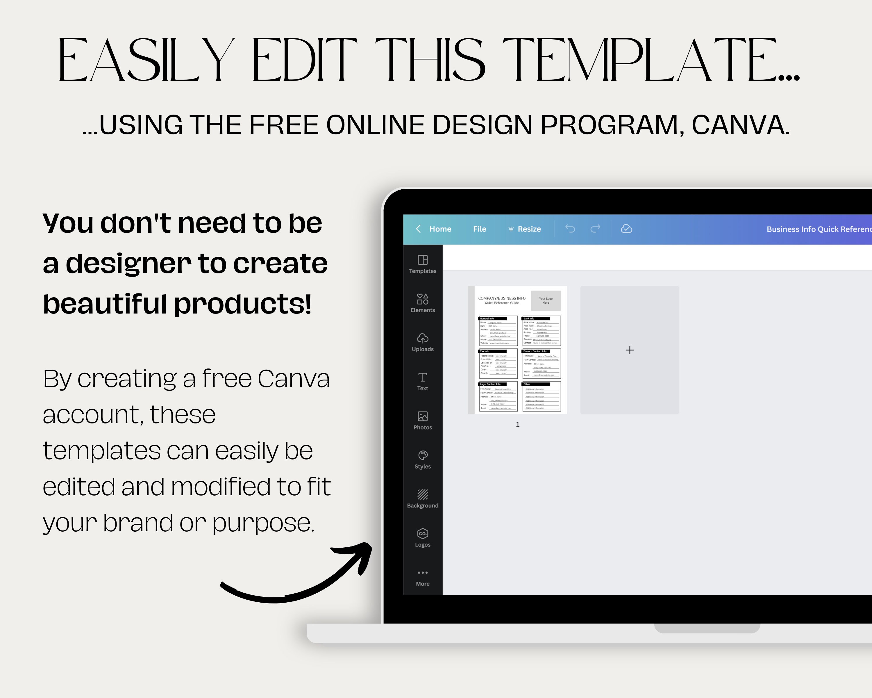 Business Information Quick Reference Guide Canva Template/instant ...