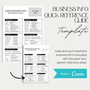 Business Information Quick Reference Guide Canva - Etsy