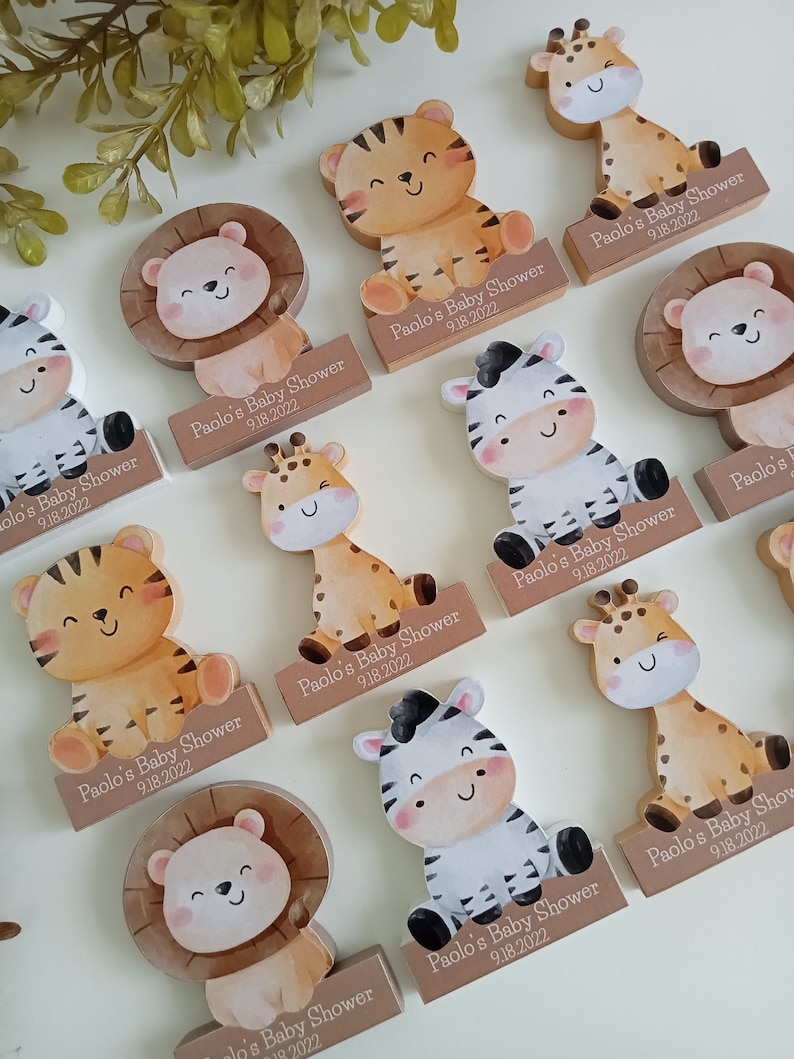 Set of 10 Personalized Baby Jungle / Safari / Zoo Animal Party Gifts ...