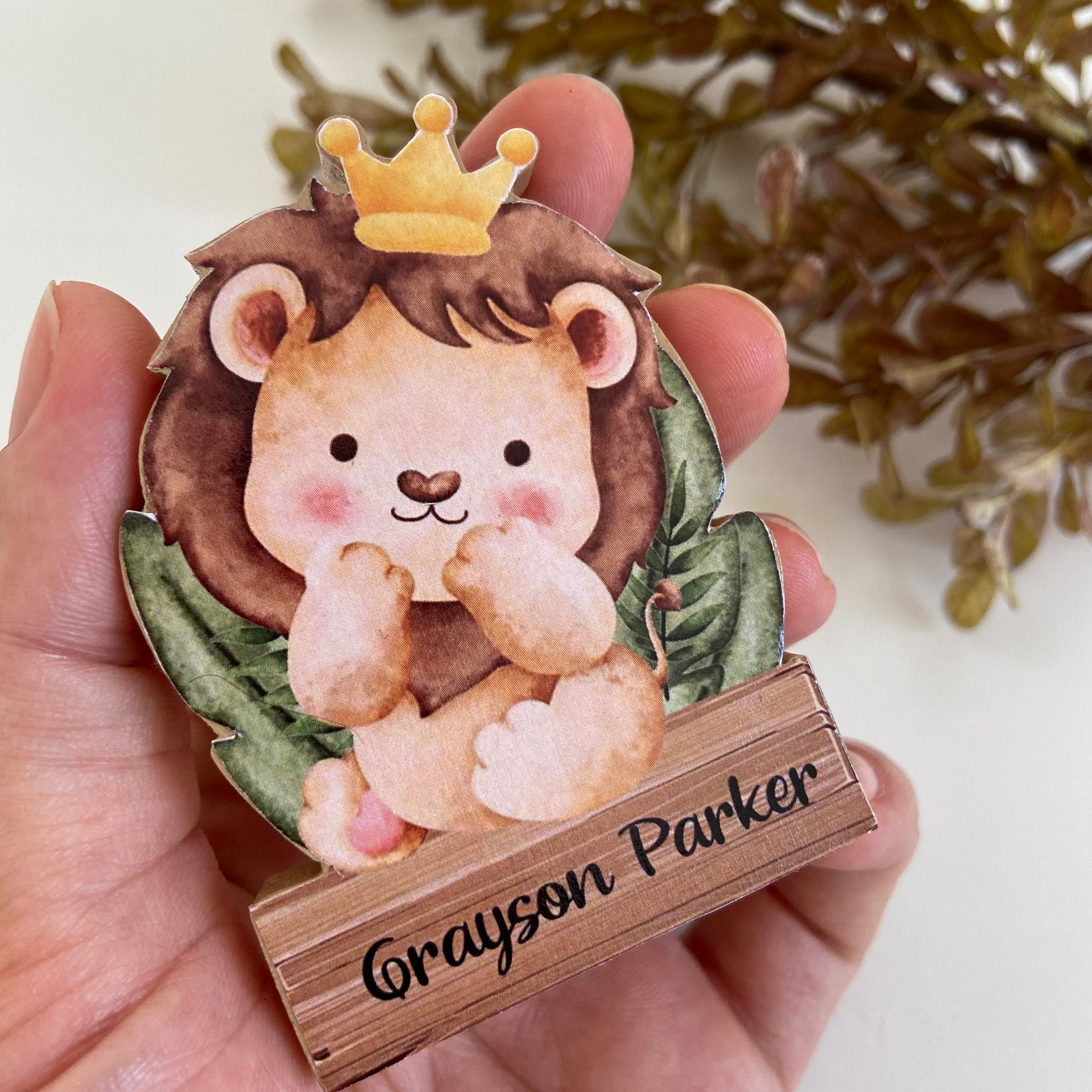 Personalized Wooden Lion Magnet Baby Shower Gifts, Baby Shower Host ...