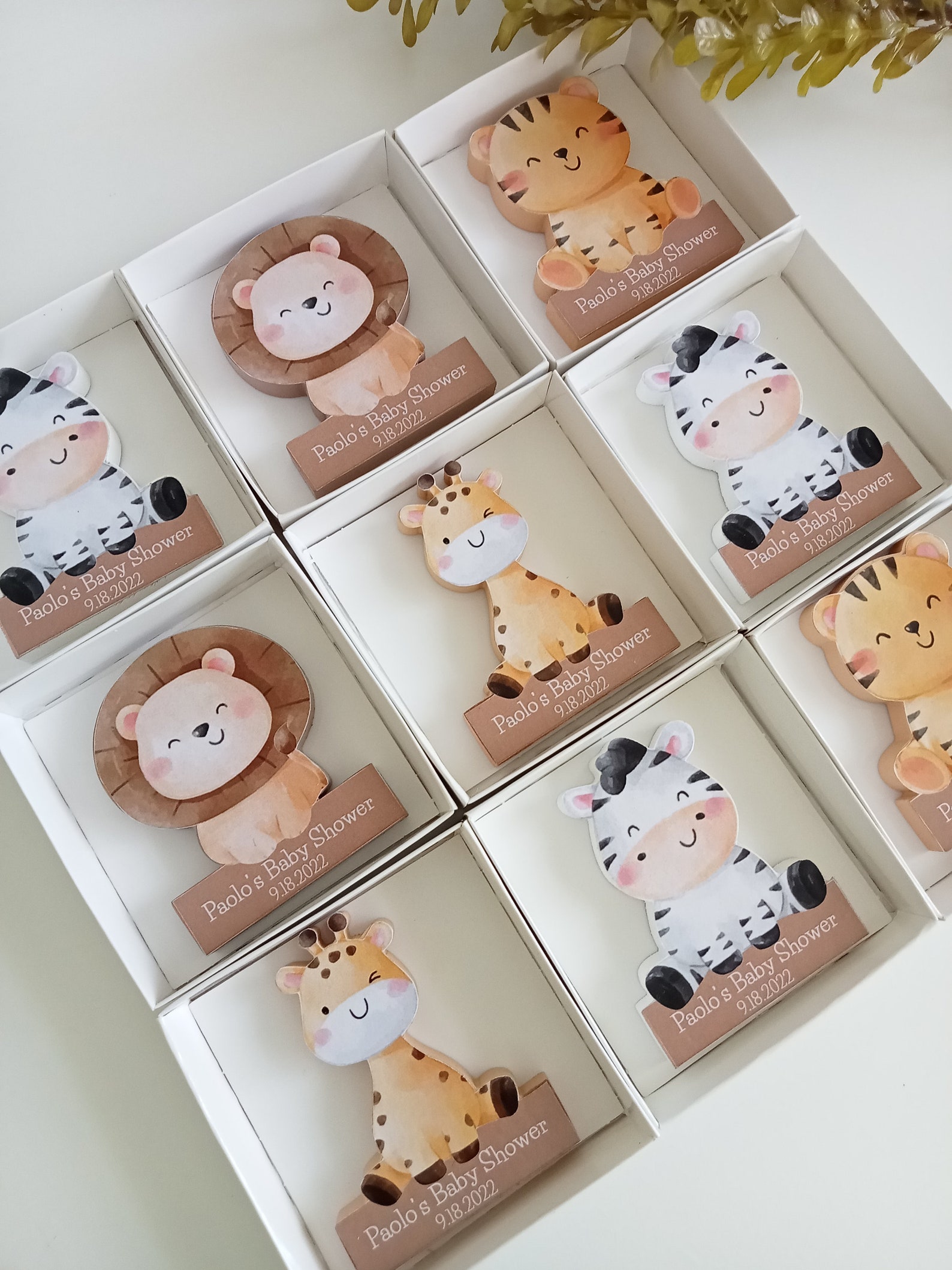 Set of 10 Personalized Baby Jungle / Safari / Zoo Animal Party Gifts ...