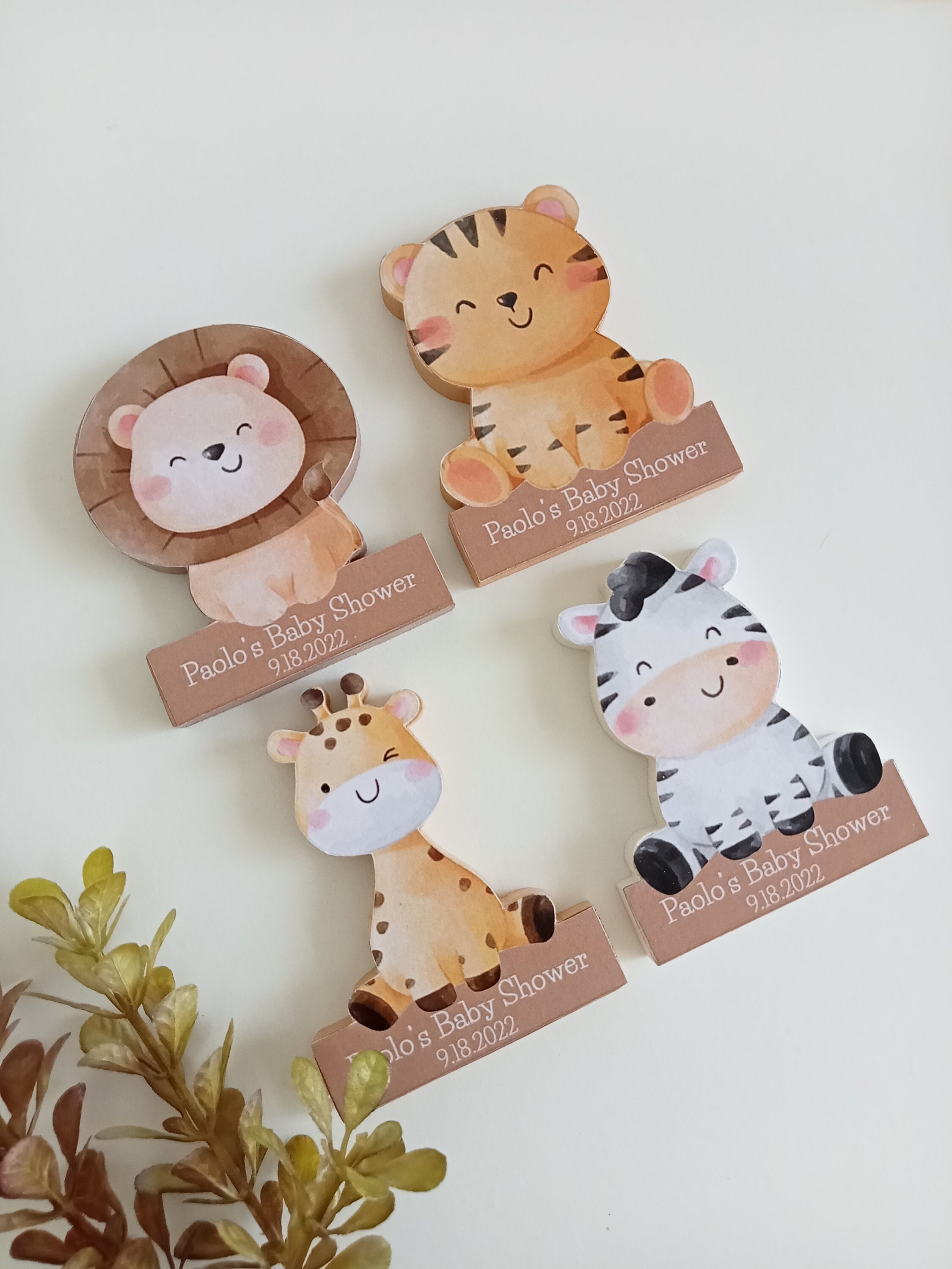 Set of 10 Personalized Baby Jungle / Safari / Zoo Animal Party Gifts ...
