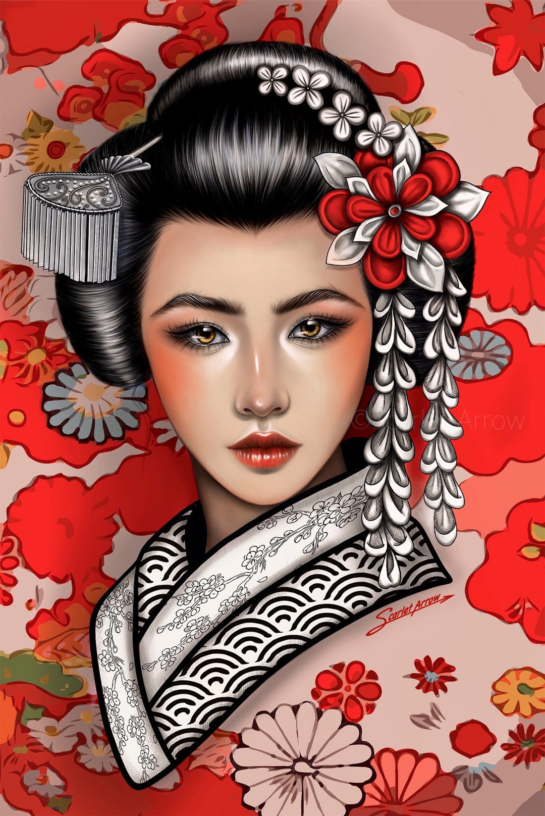 Art Print Portait of a Geisha - Japanese Art Print, Artsy Gift, Geisha Poster, Oriental Wall Art ...