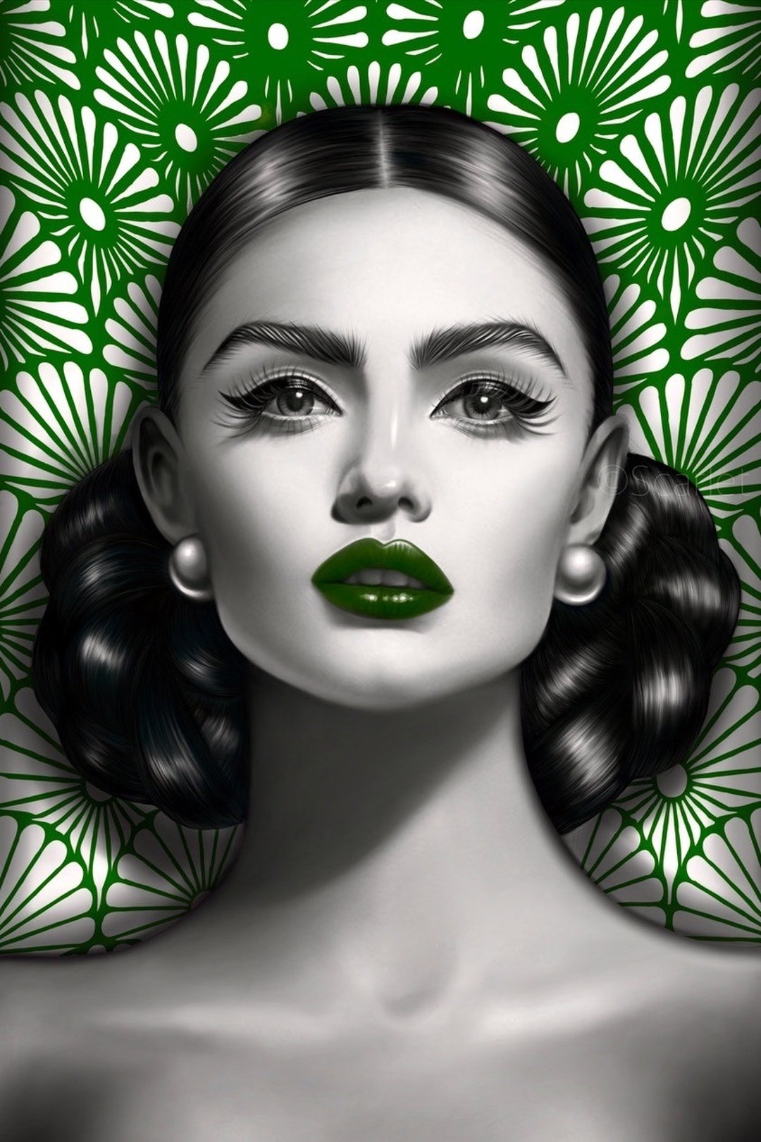 Art Print Bella Green - Retro Poster, Pin up Art, Green Home Decor, Pin ...