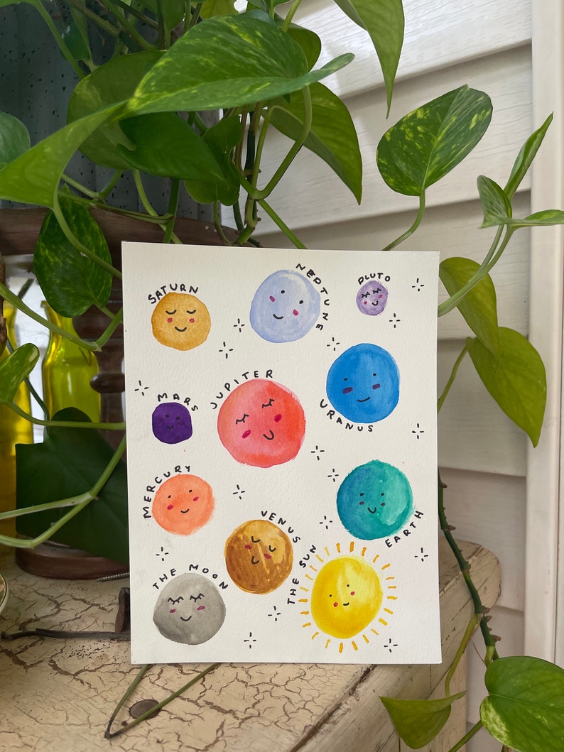 Watercolor Print of the Planets - Etsy