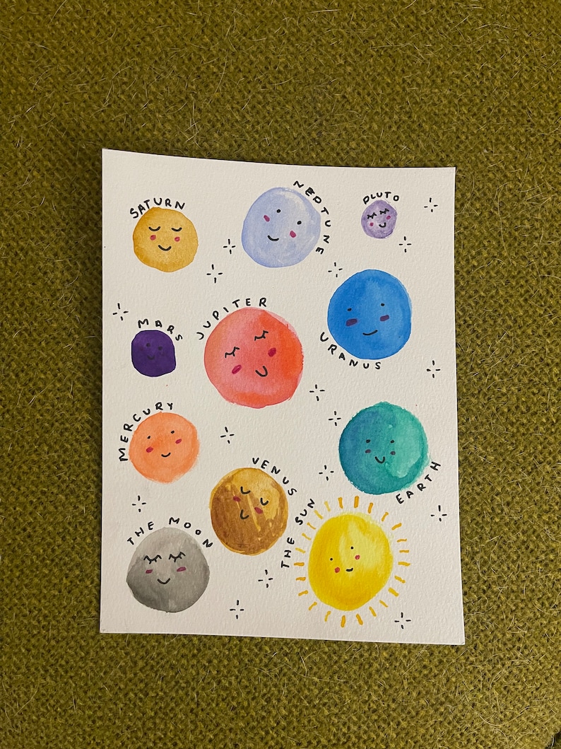 Watercolor Print of the Planets - Etsy