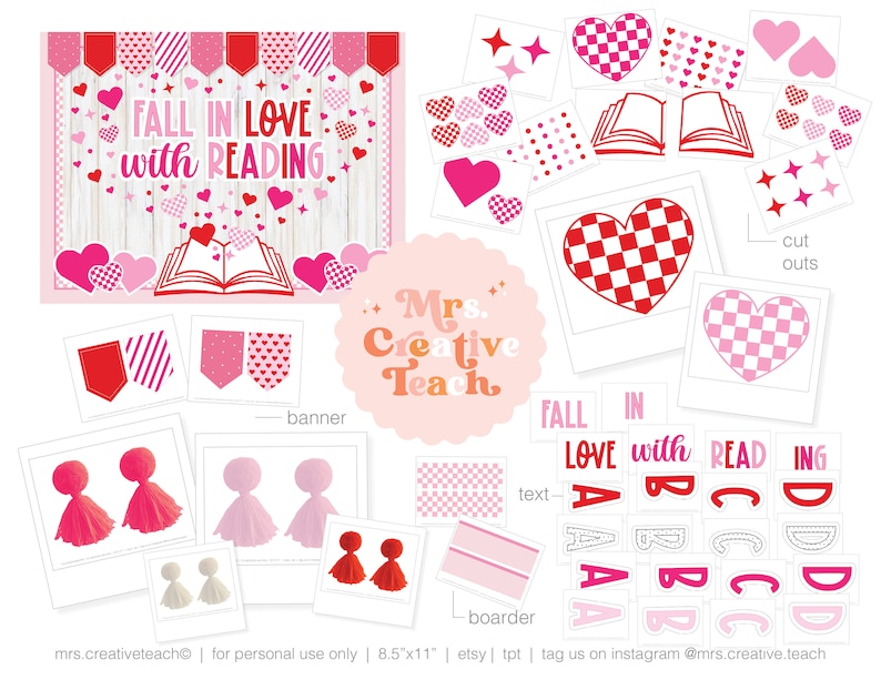 Valentine's Day Reading Bulletin Board Kit (PDF) - Etsy