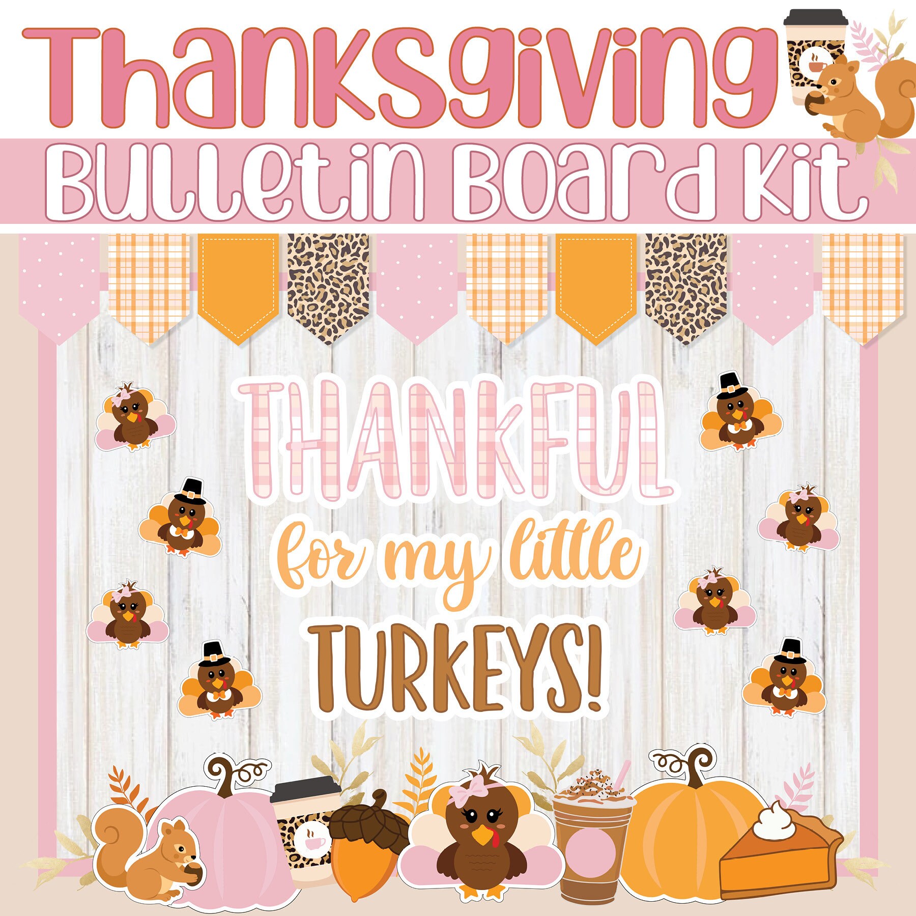 Thanksgiving Bulletin Board: Pink Turkey Classroom Decor (digital ...