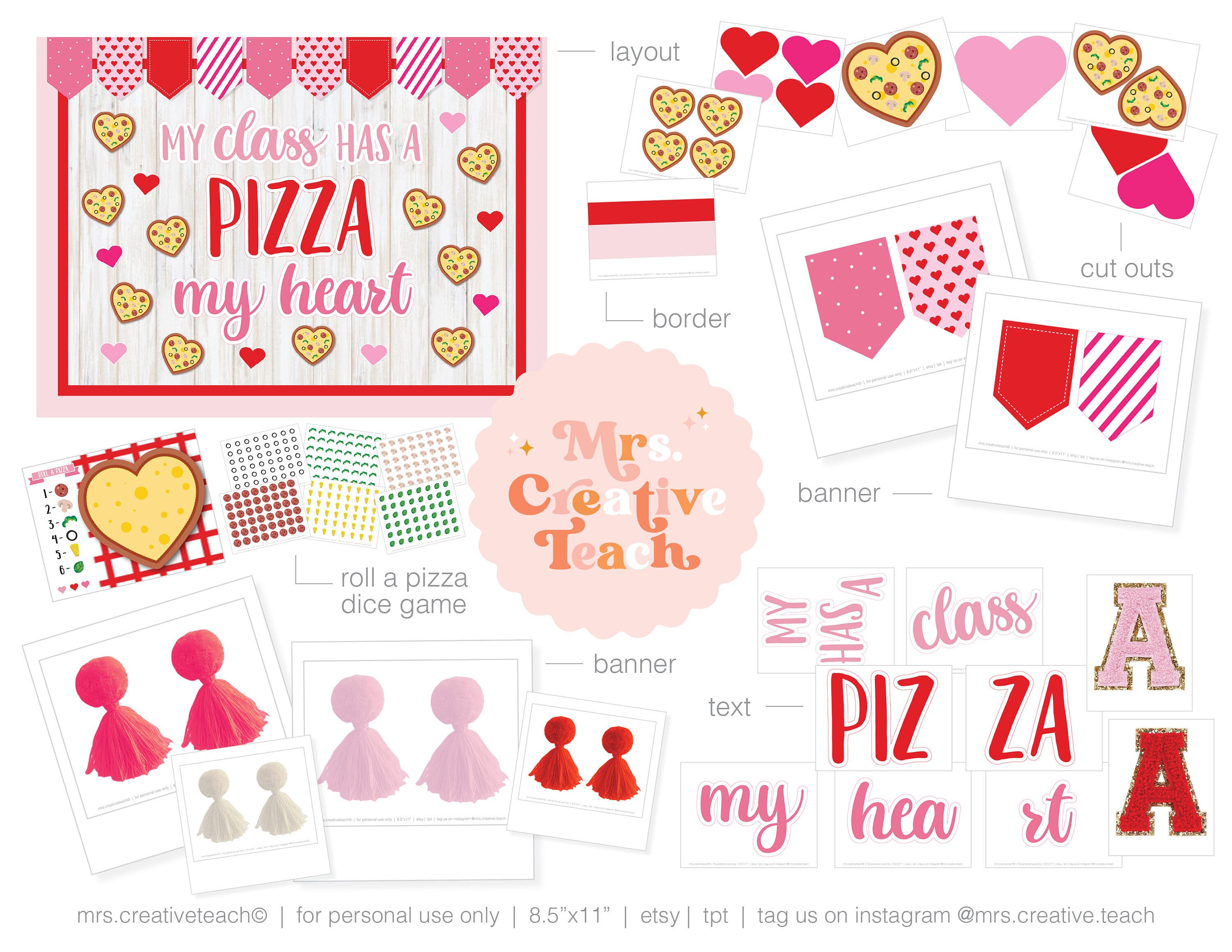 Valentine's Day Bulletin Board Kit. Pizza Theme. February Classroom ...