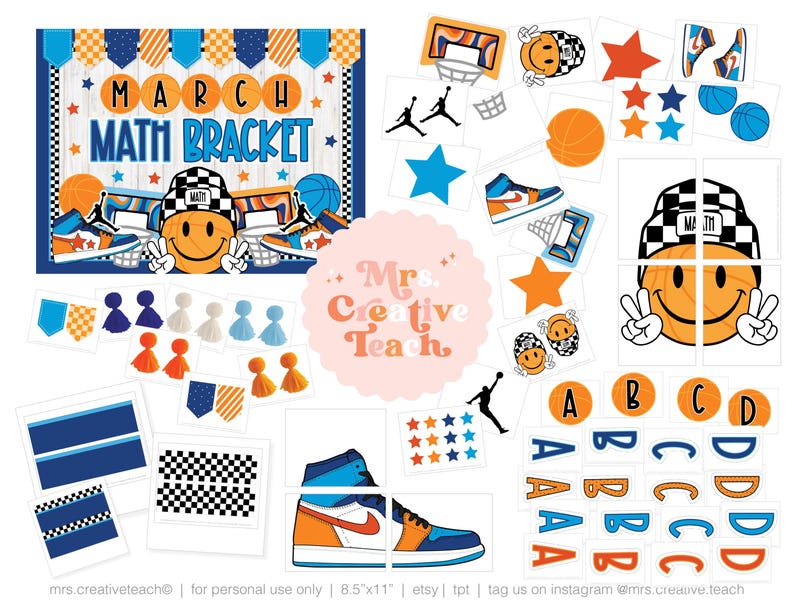 March Math Bracket Bulletin Board Kit: Basketball Classroom Decor (PDF ...