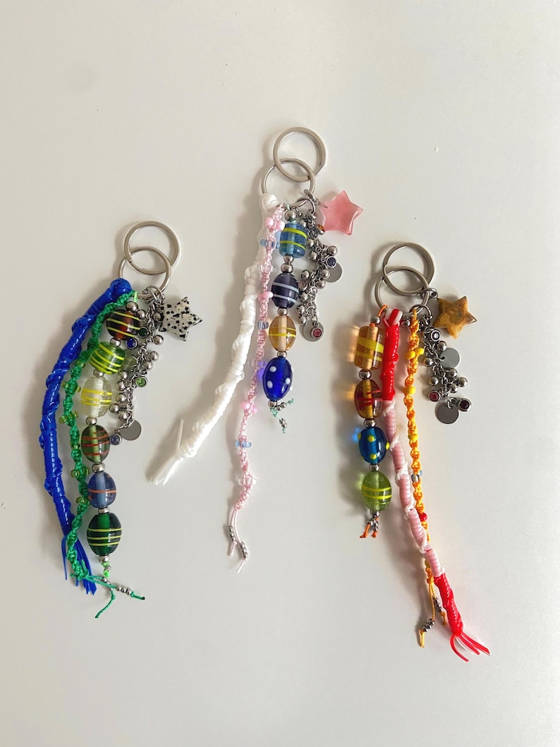 Whimsical Glass Bead Keychain | Y2K Summer Glass Bead Keychain | Bag ...