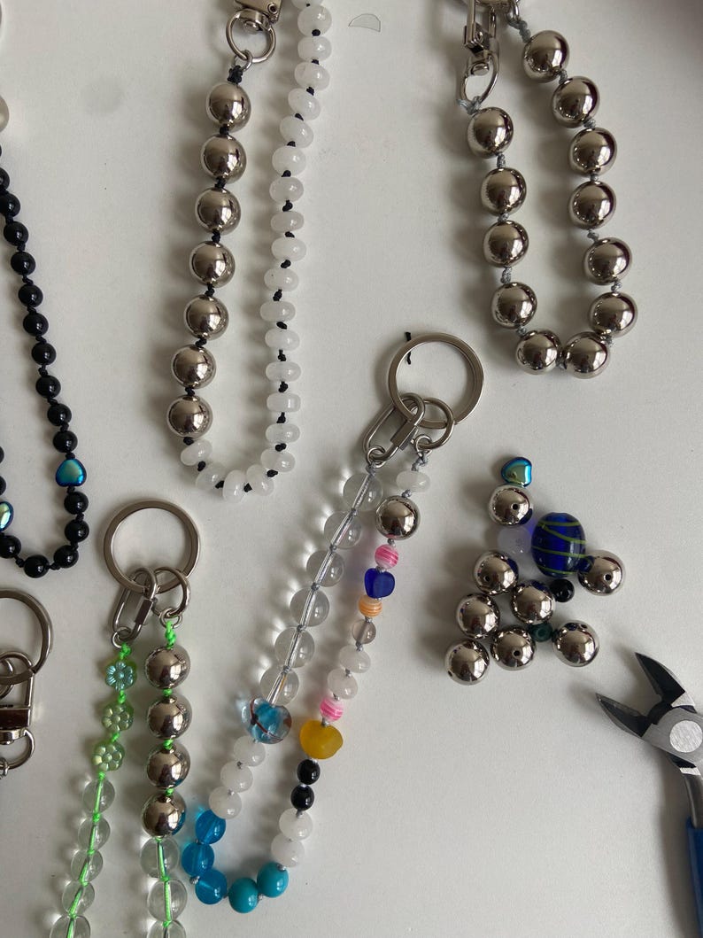 Double Bead Charm Keychain | DIY Keychain | Clear Beads | Silver Beads ...