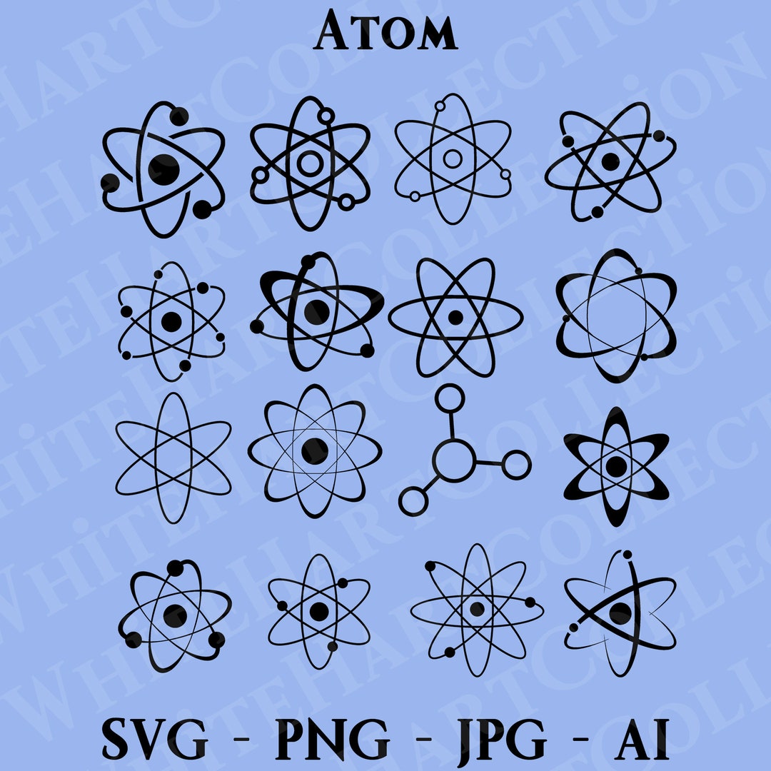 16 Atom Svg Bundle, Png, Jpg, Ai, Commercial Use, Chemistry Svg ...