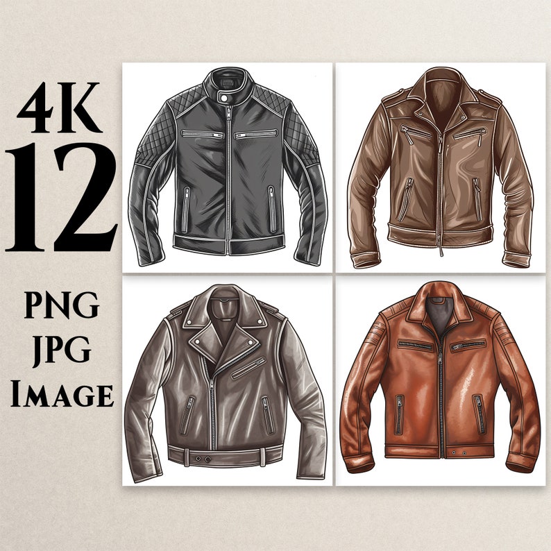 4K 12 Leather Jacket Clipart PNG JPG Clipart Jacket - Etsy