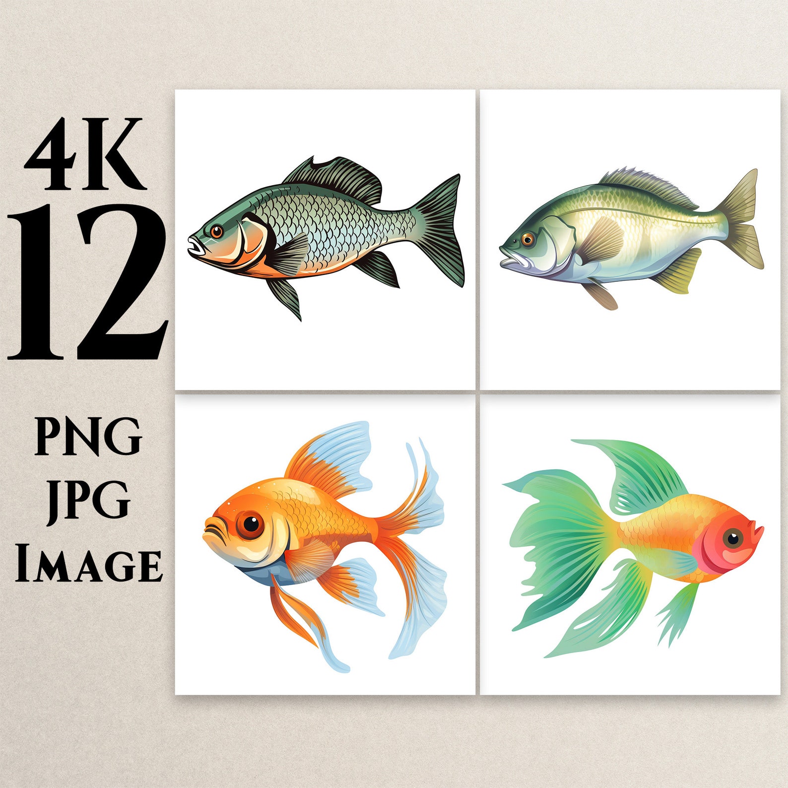 4K 12 Fish Clipart PNG JPG Cartoon Fish Clipart Fish - Etsy