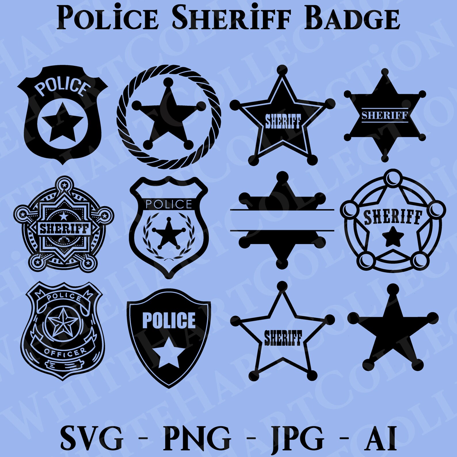 12 Police/sheriff Badge Svg Bundle, Png, Jpg, Ai, Commercial Use, Cop ...