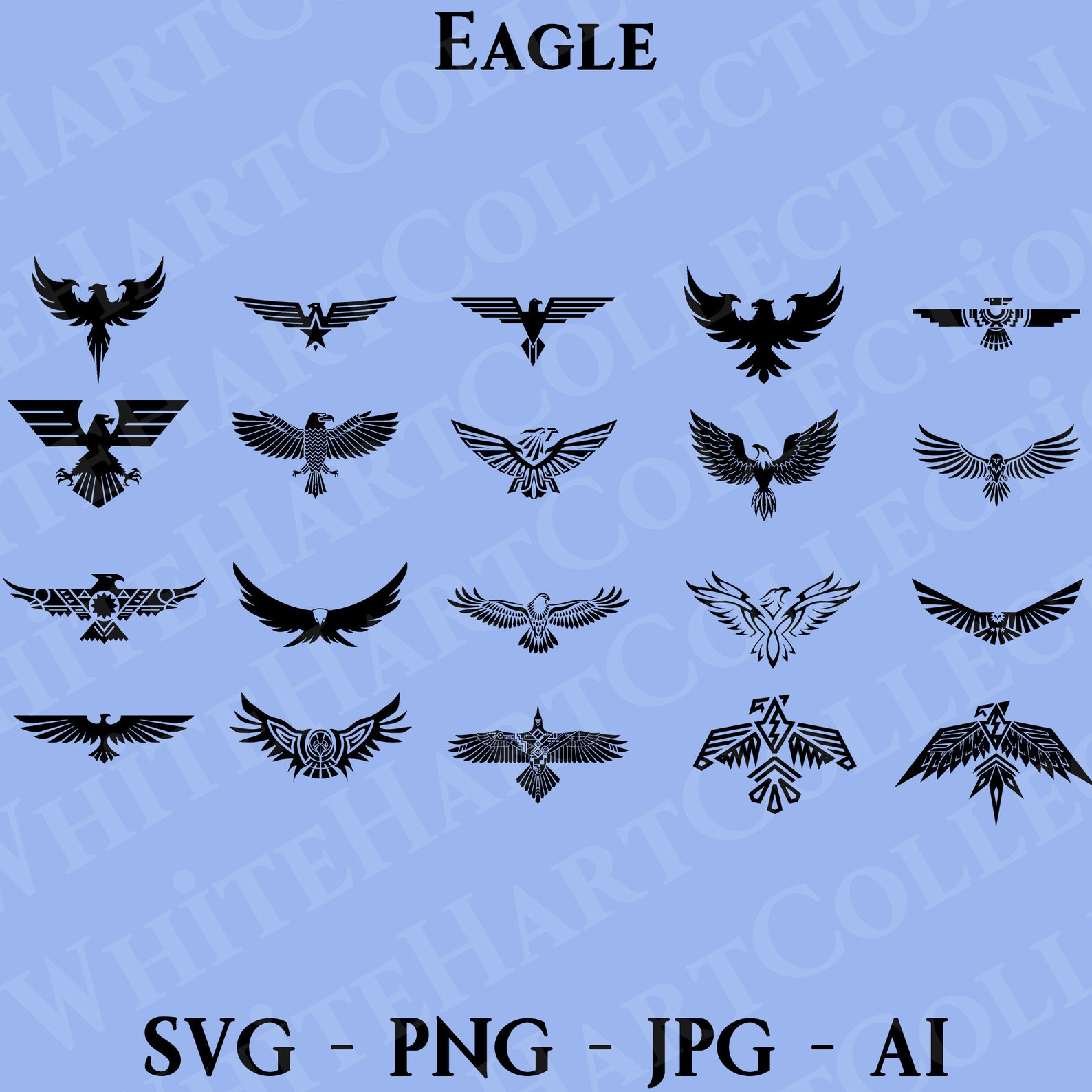 20 Eagle Svg, Png, Jpg, Ai, Commercial Use, Eagle Silhouette, Eagle ...