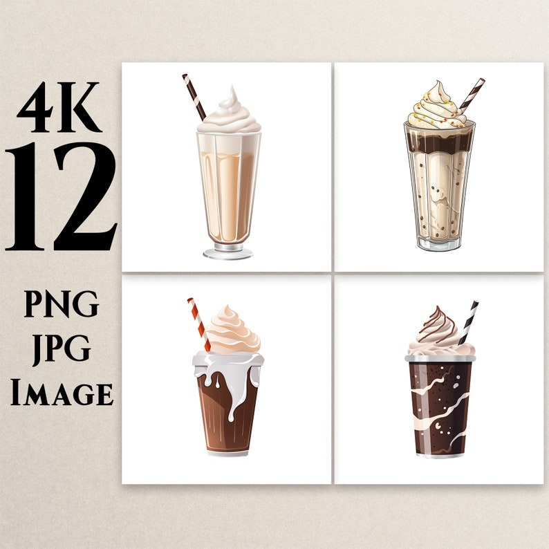 4K 12 Milkshake Clipart PNG JPG Cartoon Clipart Milkshake - Etsy