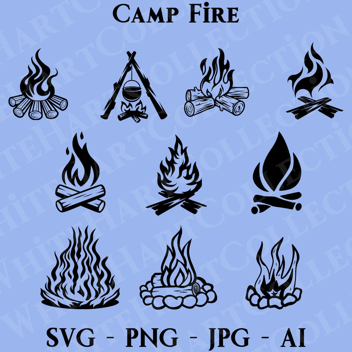 10 Camp Fire Svg Bundle, Png, Jpg, Ai, Commercial Use, Campfire Clipart ...