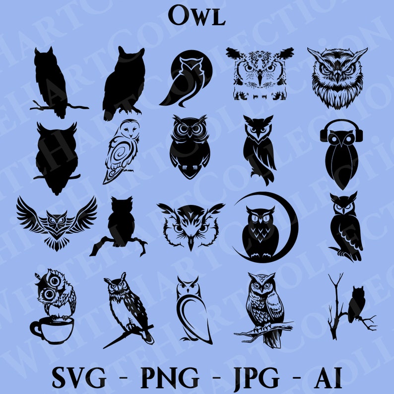 20 Owl Svg, Png, Jpg, Ai, Commercial Use, Owl Silhouette, Owl Clipart ...