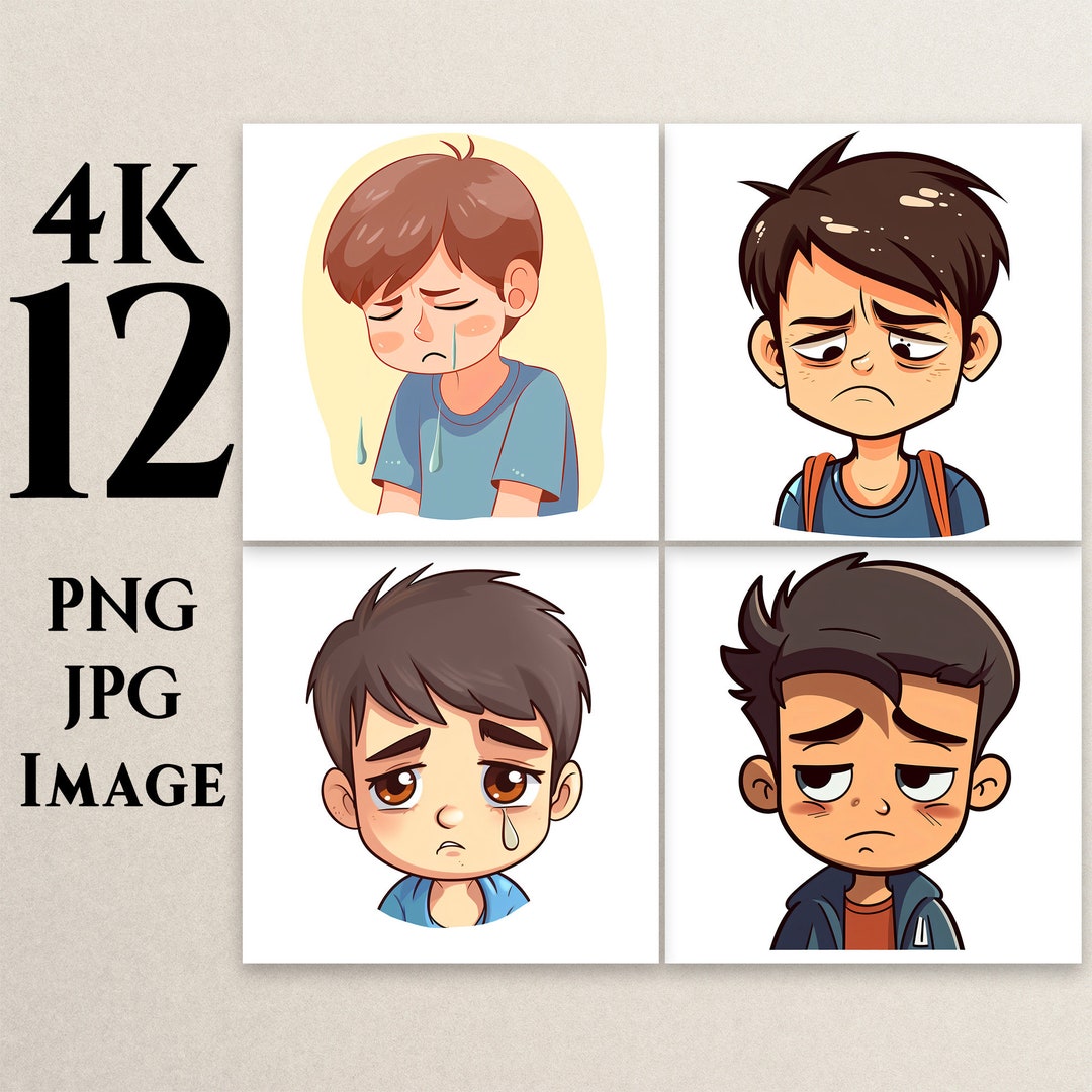 4K 12 Crying Boy Clipart PNG JPG Cartoon Kid Clipart Boy - Etsy