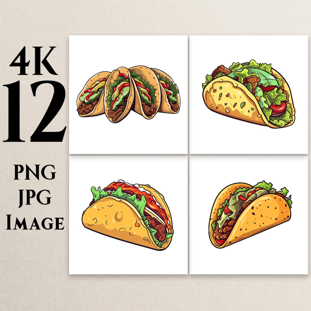 4K 12 Taco Clipart, PNG, JPG, Cartoon Taco Clipart, Taco Illustrations ...