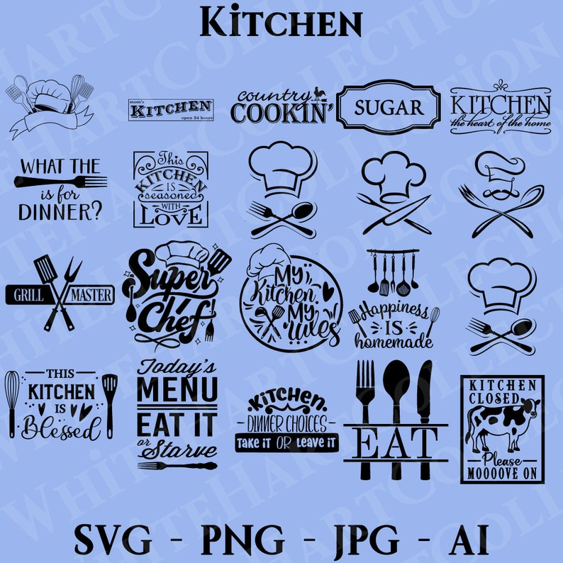 20 Kitchen Svg, Png, Jpg, Ai, Commercial Use, Baking Svg, Cooking ...