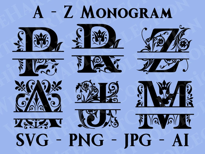 26 Monogram Svg Commercial Use Svg, Png, Jpg, Ai, A-Z Split Monogram ...