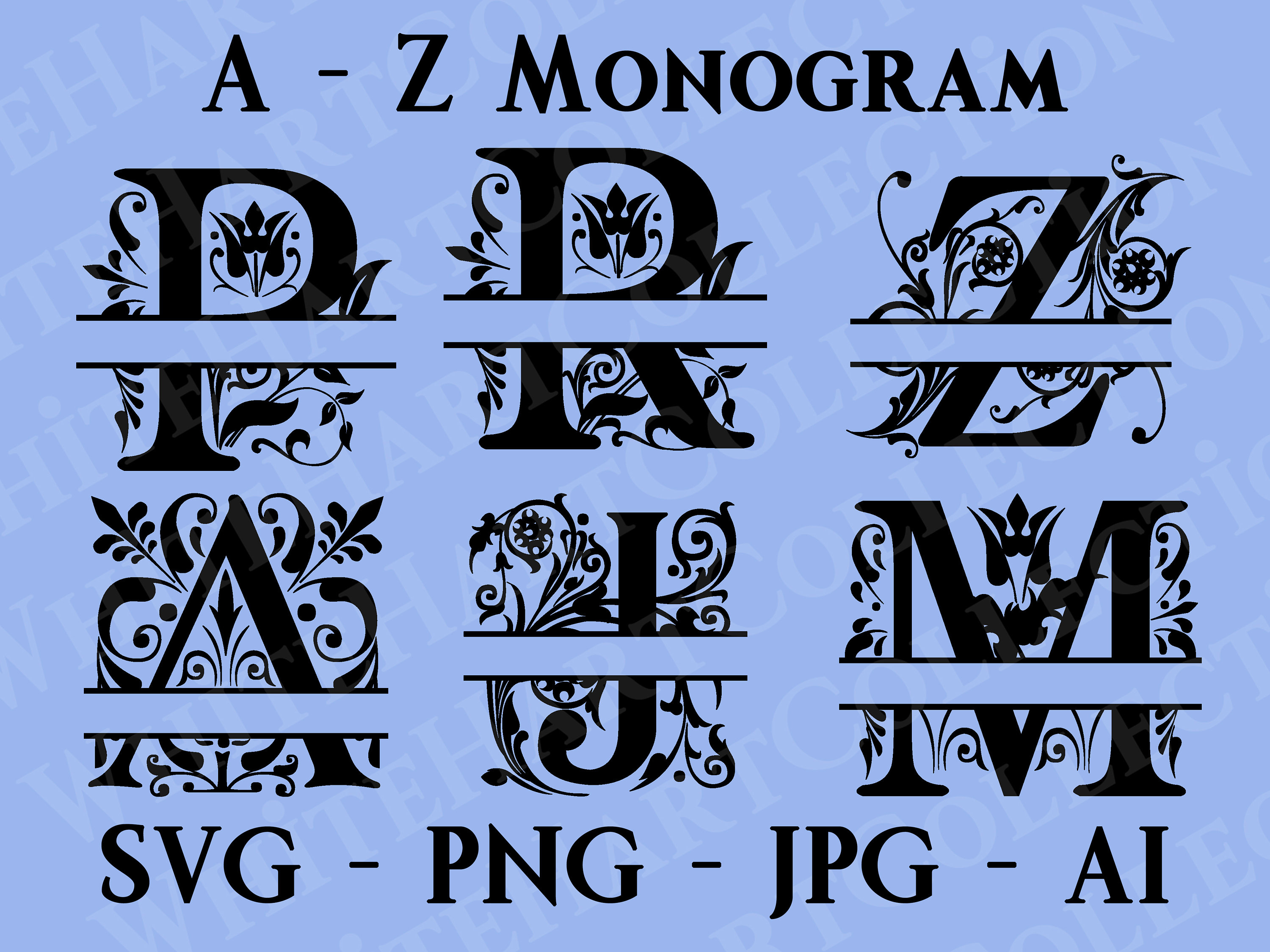 26 Monogram Svg Commercial Use Svg, Png, Jpg, Ai, A-Z Split Monogram ...