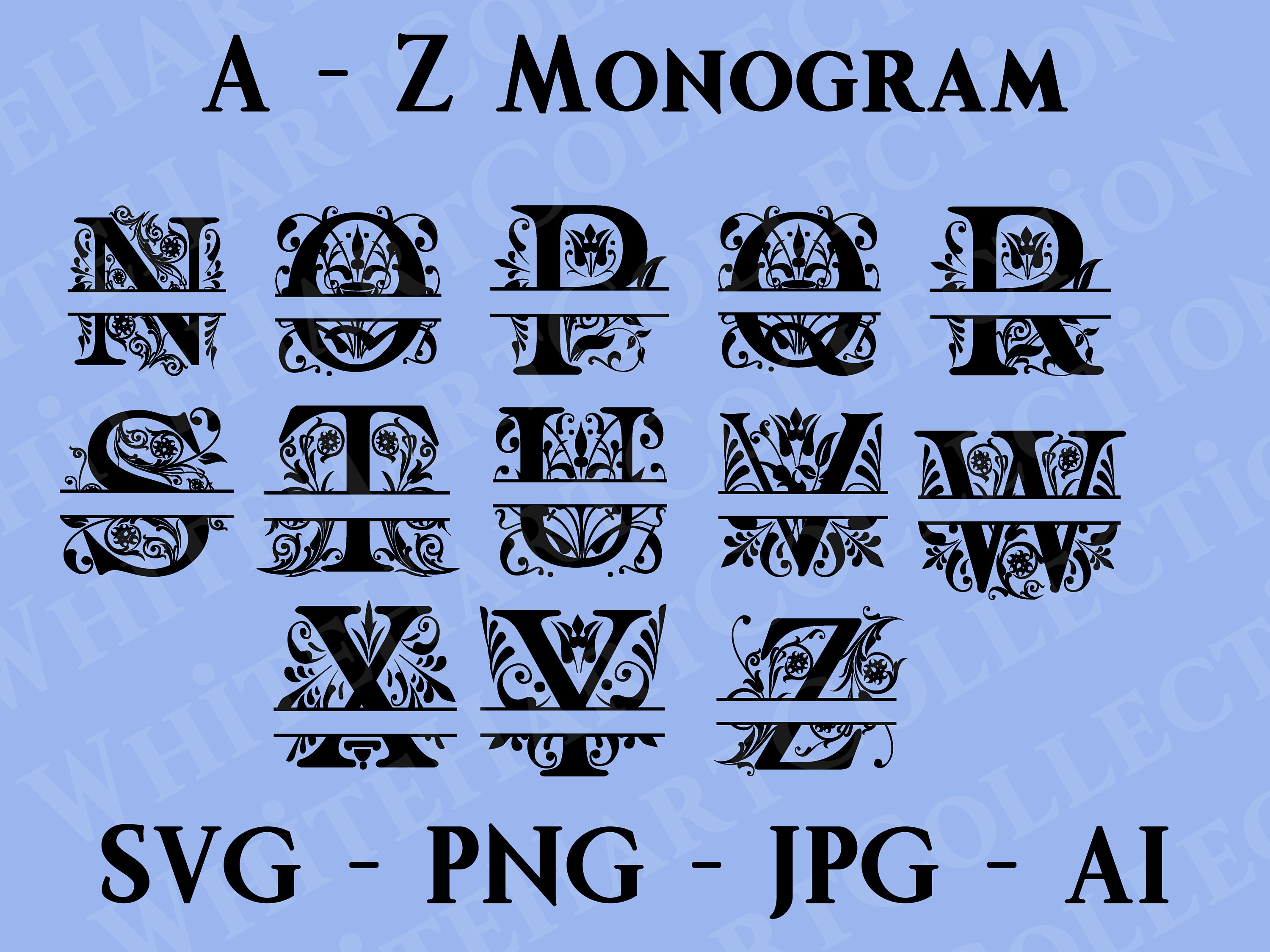 26 Monogram Svg Commercial Use Svg Png Jpg Ai A-Z Split - Etsy