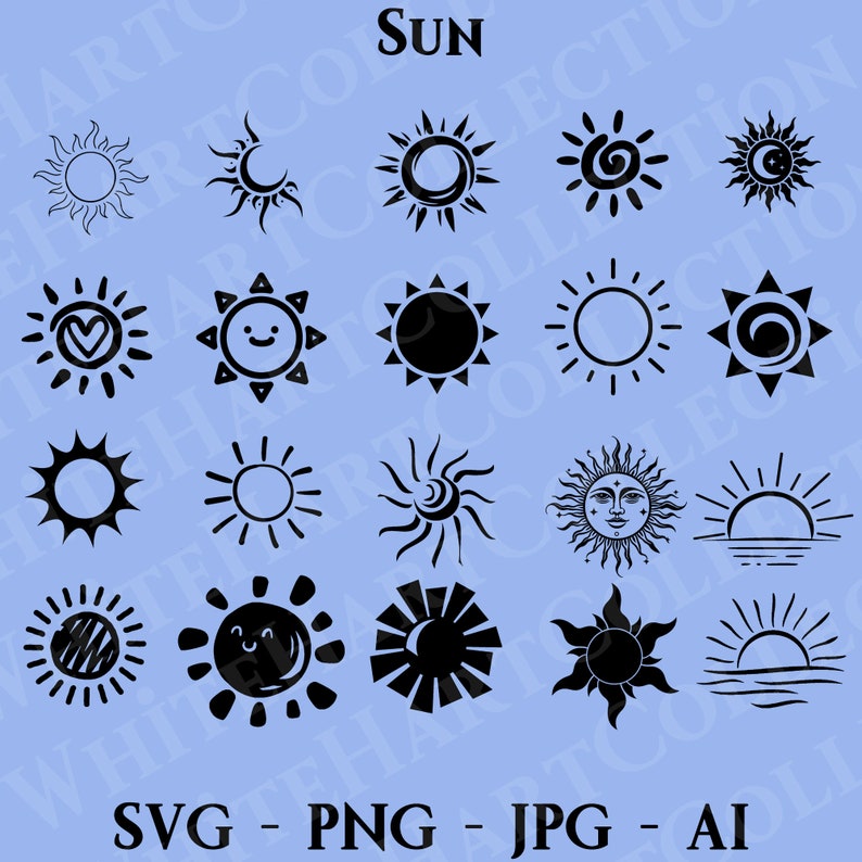 20 Sun Commercial Use Svg Png Jpg Ai Sun Svg Sun Clipart - Etsy