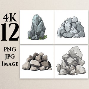 4K 12 Rock Clipart, PNG, JPG, Cartoon Rock Clipart, Stone Illustrations ...